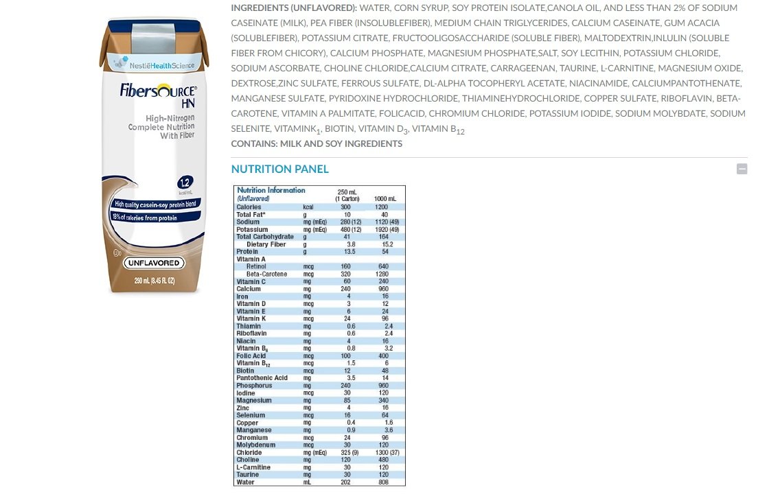 Nestle Fibersource HN Nutritionally Complete Unflavored, 8 oz - 1/Pack of 12