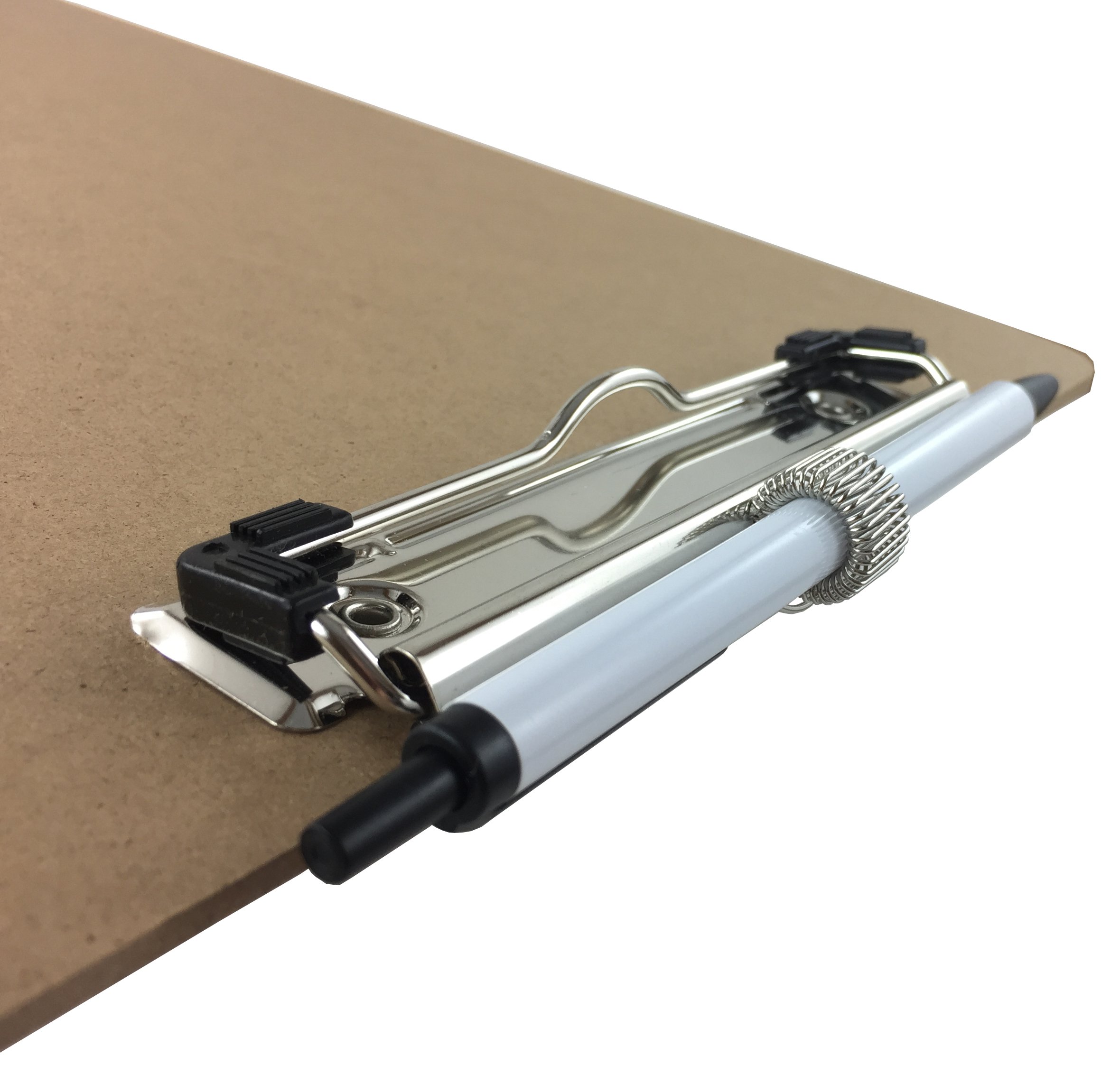 Pen Holder Clipboard, Letter Size, Low Profile Clip, Hardboard Single (Pen Included)