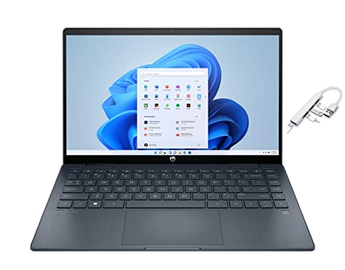 HP Pavilion 2-in-1 14" FHD IPS Touch-Screen Laptop | 12th Generation Intel Core i3-1215U( Beat i5-10210U) | 8GB RAM | 512GB SSD | Windows 11 Home in S Mode | Blue | with USB3.0 HUB Bundle
