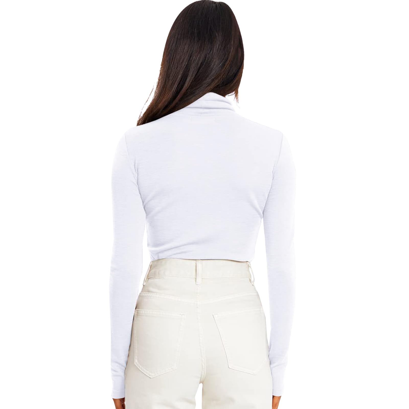 LONGYIDA Womens Long Sleeve Mock Turtleneck Tops Slim Fit Base Layer Tee Lightweight Turtle Neck Thermal Underwear Layer Top Shirts(White,S)