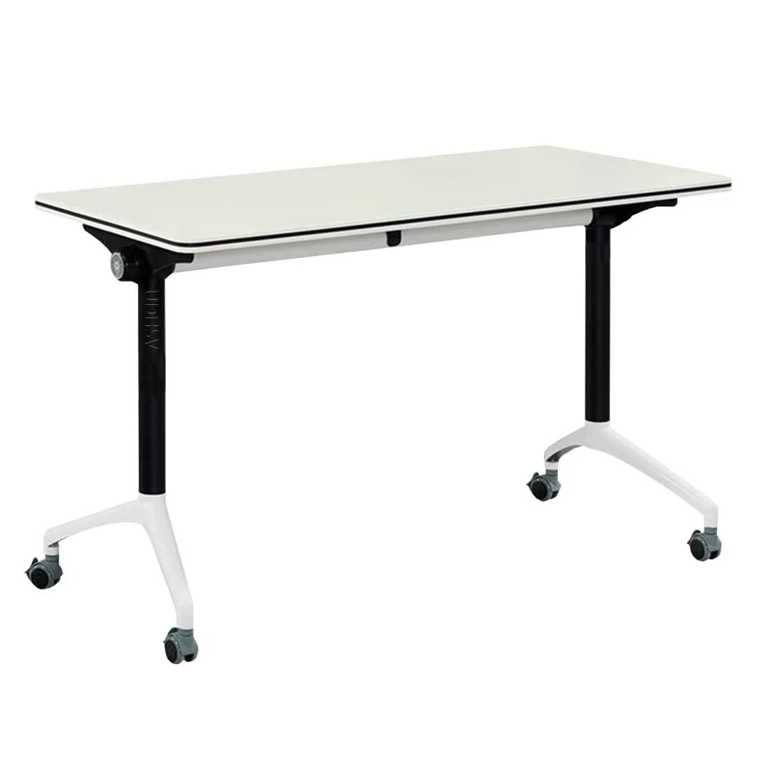 UDHSV Office Meeting Table with Wheels,Meeting Office Table Conference Meeting Seminar Table White 1 Piece(47.2×23.6×29.5in)