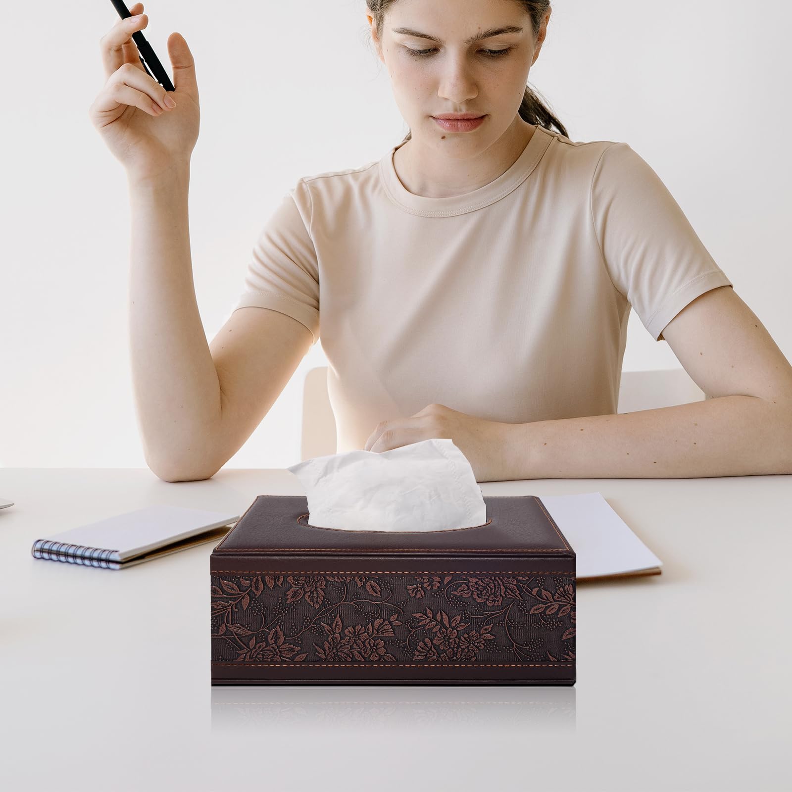 XNONE PU Leather Tissue Box Cover Kleenex Box Holder Rectangle Tissue Organizer with Magnetic Bottom,Decorative Napkin Caddy for Vanity Dresser Night Stand Table Countertop Home Office Car,Retro