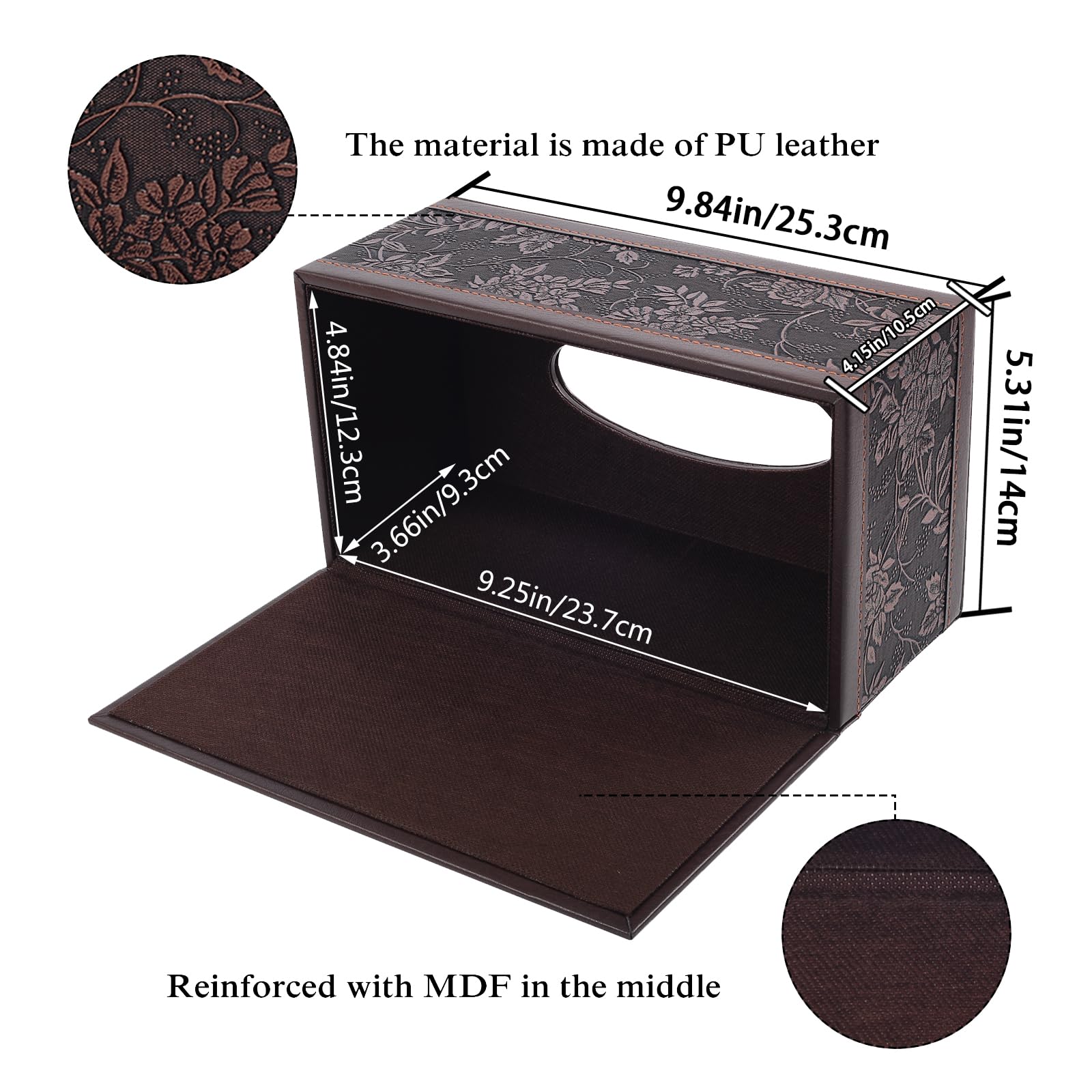 XNONE PU Leather Tissue Box Cover Kleenex Box Holder Rectangle Tissue Organizer with Magnetic Bottom,Decorative Napkin Caddy for Vanity Dresser Night Stand Table Countertop Home Office Car,Retro