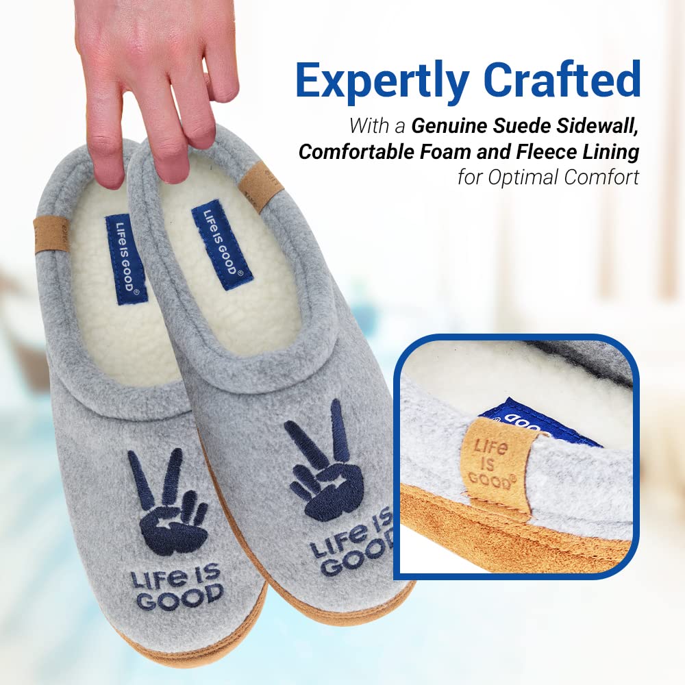 Life is Good Men's Open Back Fleece Slipper, 303593M - Suede & Fleece Indoor/Outdoor Plush & Cozy with Soft Foam & Rubber Sole Slippers, Dark Brown - Positive State, 10