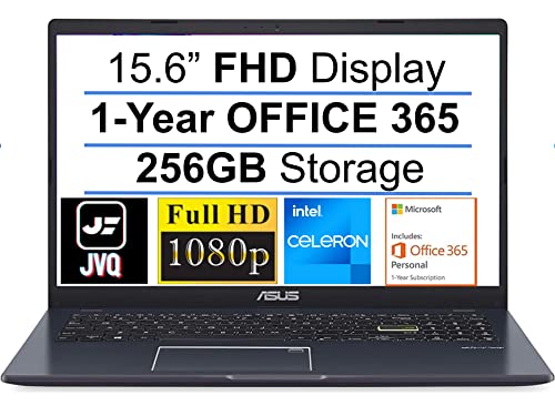 ASUS Newst Vivobook L510 Laptop, 15.6" FHD Display, Intel Celeron N4020(up to 2.8GHz), 4GB RAM, 256GB Storage, 1-Year Office 365, Backlit Keyboard, HDMI, USB-C, WiFi, Webcam, Windows, JVQ MP