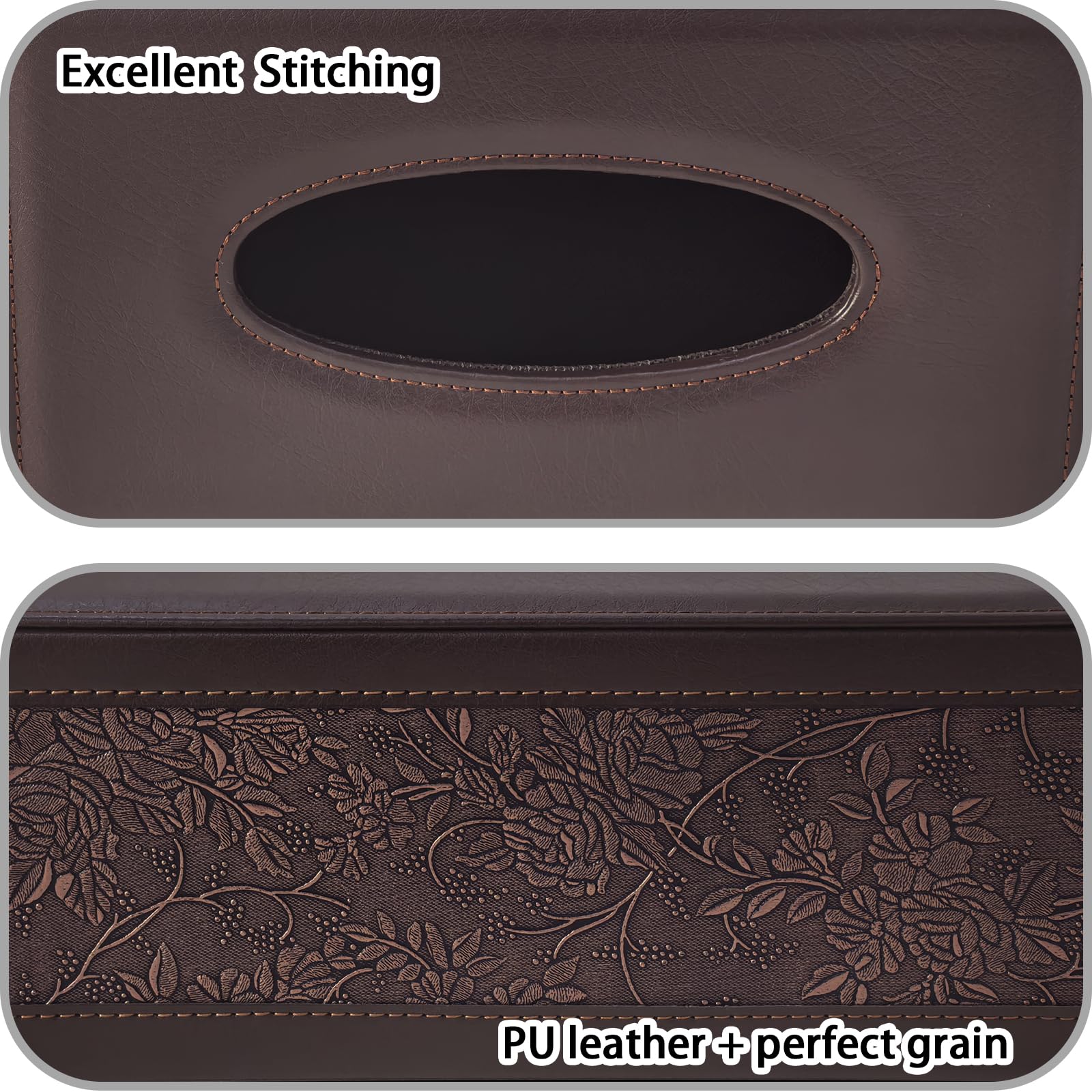 XNONE PU Leather Tissue Box Cover Kleenex Box Holder Rectangle Tissue Organizer with Magnetic Bottom,Decorative Napkin Caddy for Vanity Dresser Night Stand Table Countertop Home Office Car,Retro