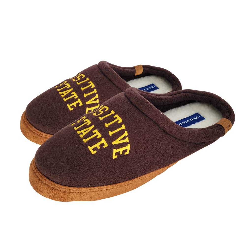 Life is Good Men's Open Back Fleece Slipper, 303593M - Suede & Fleece Indoor/Outdoor Plush & Cozy with Soft Foam & Rubber Sole Slippers, Dark Brown - Positive State, 10