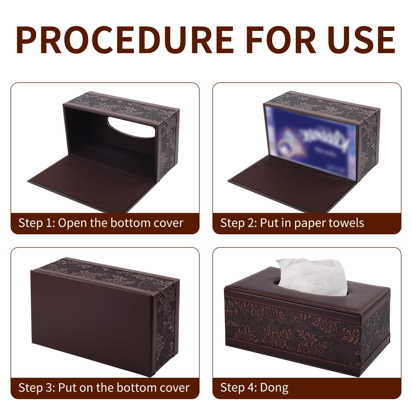 XNONE PU Leather Tissue Box Cover Kleenex Box Holder Rectangle Tissue Organizer with Magnetic Bottom,Decorative Napkin Caddy for Vanity Dresser Night Stand Table Countertop Home Office Car,Retro