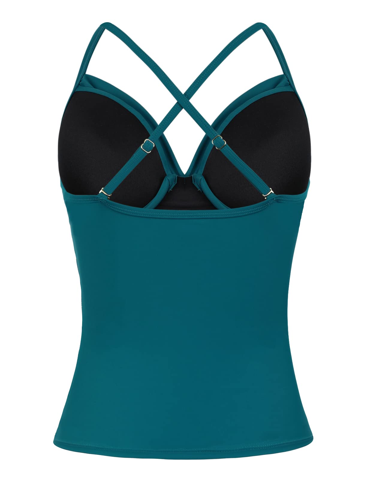 Firpearl Women Underwire Bathing Suit Top Wrap Twist V Neck Swimsuits Ruched Slimming Tankini Top Enamel Blue US16