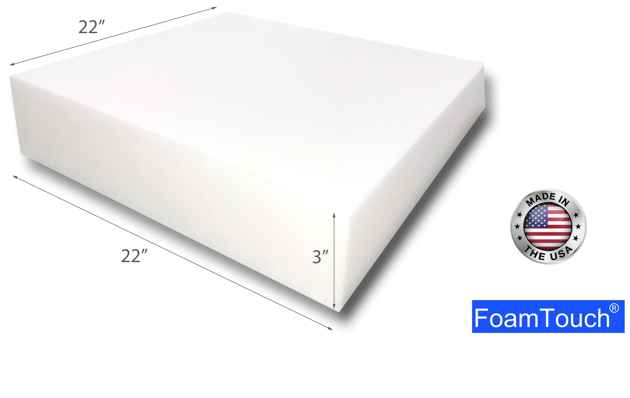 FoamTouch High Density 3" Height x 22" Width x 22" Length Upholstery Foam