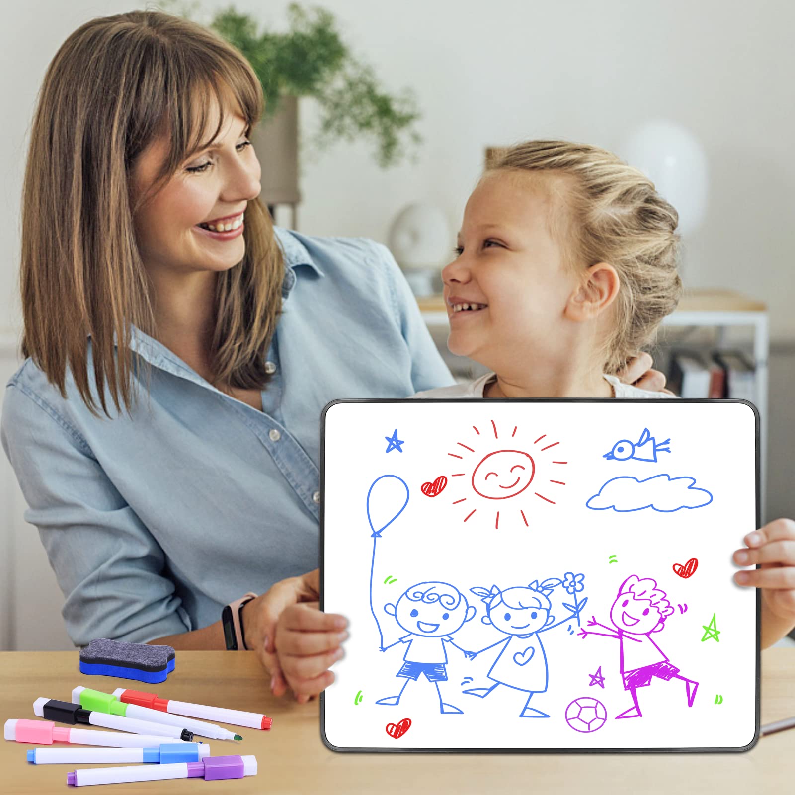 White Board Dry Erase - 14" X 11",Dry Erase Board,Small White Board with 6 Markers(Double Sided Whiteboard)