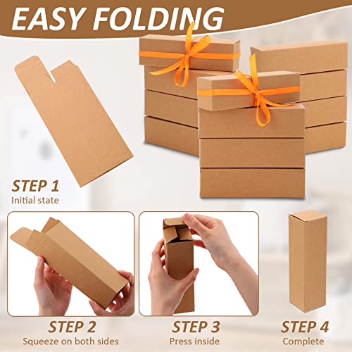 Sabary 50 Pcs Small Kraft Paperboard Gift Box 2 in x 2 in x 7 in Rectangular Brown Kraft Boxes Small Cardboard Boxes for Shipping, Packaging, Gift Wrapping, Party Favors, Easy to Assemble