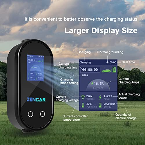 EVCARS Level 2 EV Charger 16A NEMA 6-20 25FT Portable EVSE D Electric Vehicle Car Charging Station, Fixed Time Charging, Total Charging Energy Record (SAE J1722, Adjustable Amp, Time Delay)