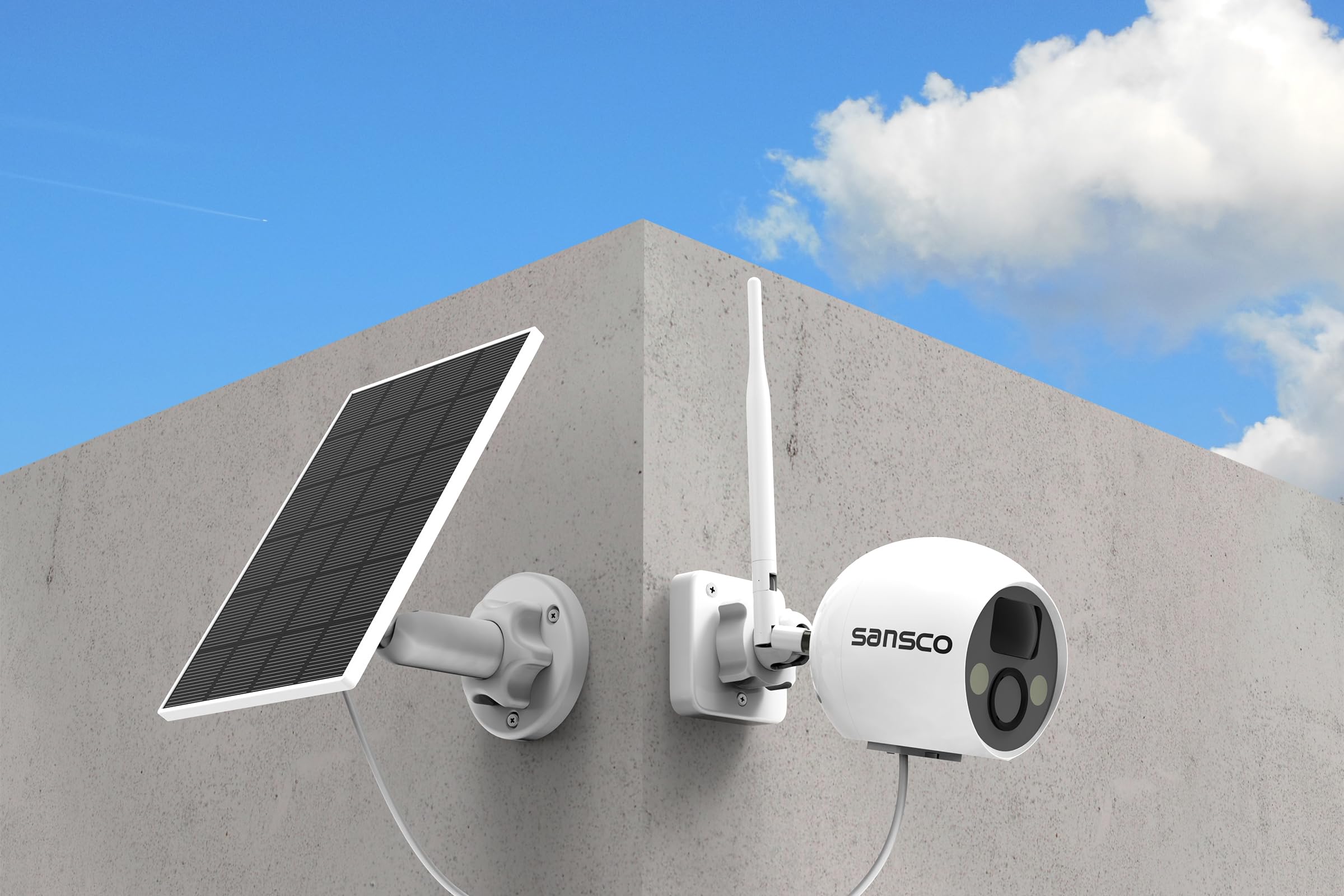 SANSCO Wire-Free Solar Battery Powered Security Camera, 4MP Outdoor WiFi IP Camera with Solar Panel, Waterproof,PIR Human Motion Detection, Night Vision, 2 Way Audio