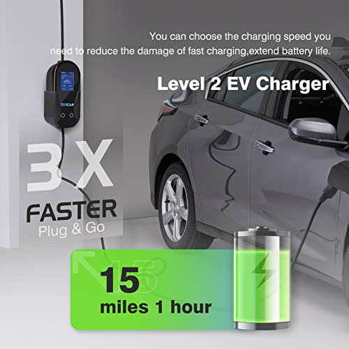 EVCARS Level 2 EV Charger 16A NEMA 6-20 25FT Portable EVSE D Electric Vehicle Car Charging Station, Fixed Time Charging, Total Charging Energy Record (SAE J1722, Adjustable Amp, Time Delay)