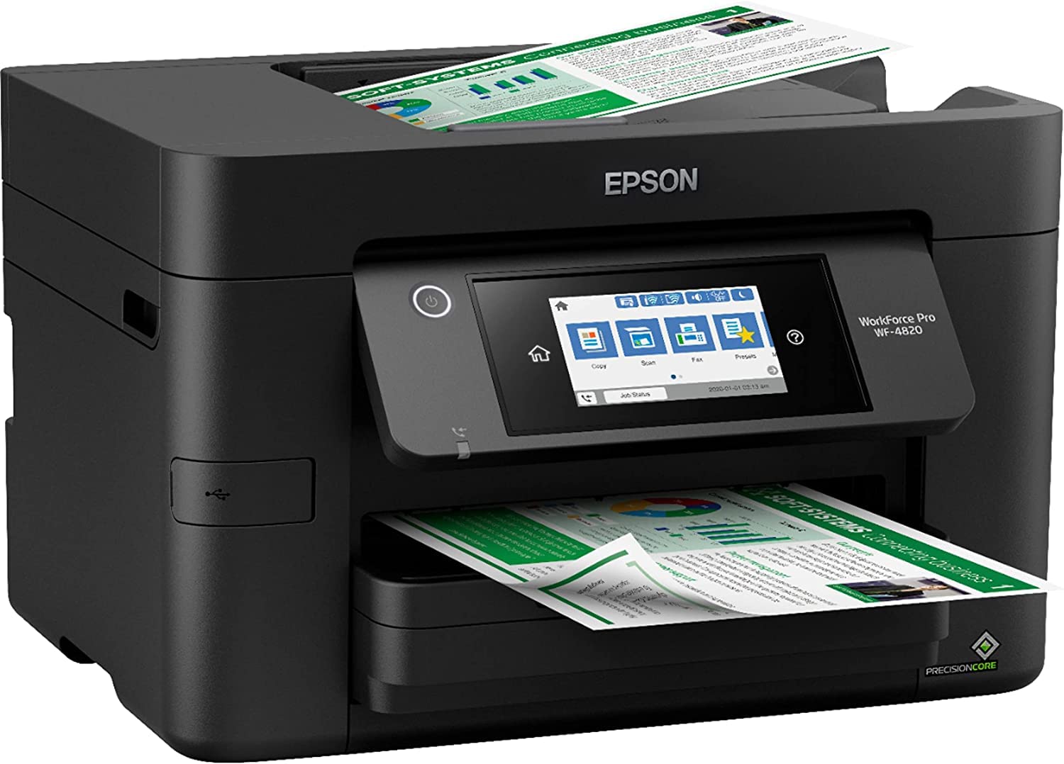 Epson Workforce Pro WF-4820 Wireless All-in-One Color Inkjet Printer, Black - Print Scan Copy Fax - 4.3" Touchscreen, 25 ppm, 4800 x 2400 dpi, Auto 2-Sided Printing, 35-Sheet ADF, Ethernet