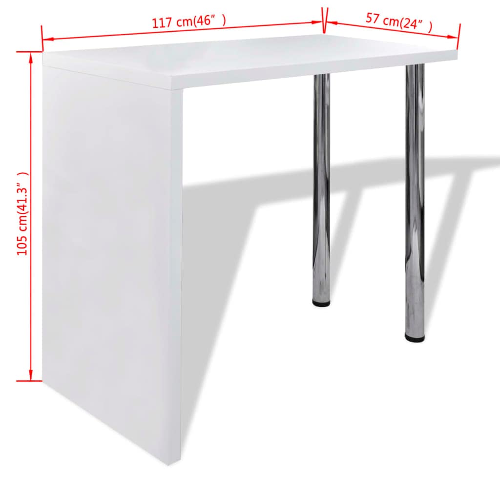 Bar Table,Coffee Tables,Mid Century Modern Coffee Table,Rectangle Dining Table,Dining Table,High Gloss,for Party, Kitchen, Living Room, Dining Room,MDF with 2 Steel Legs High Gloss White