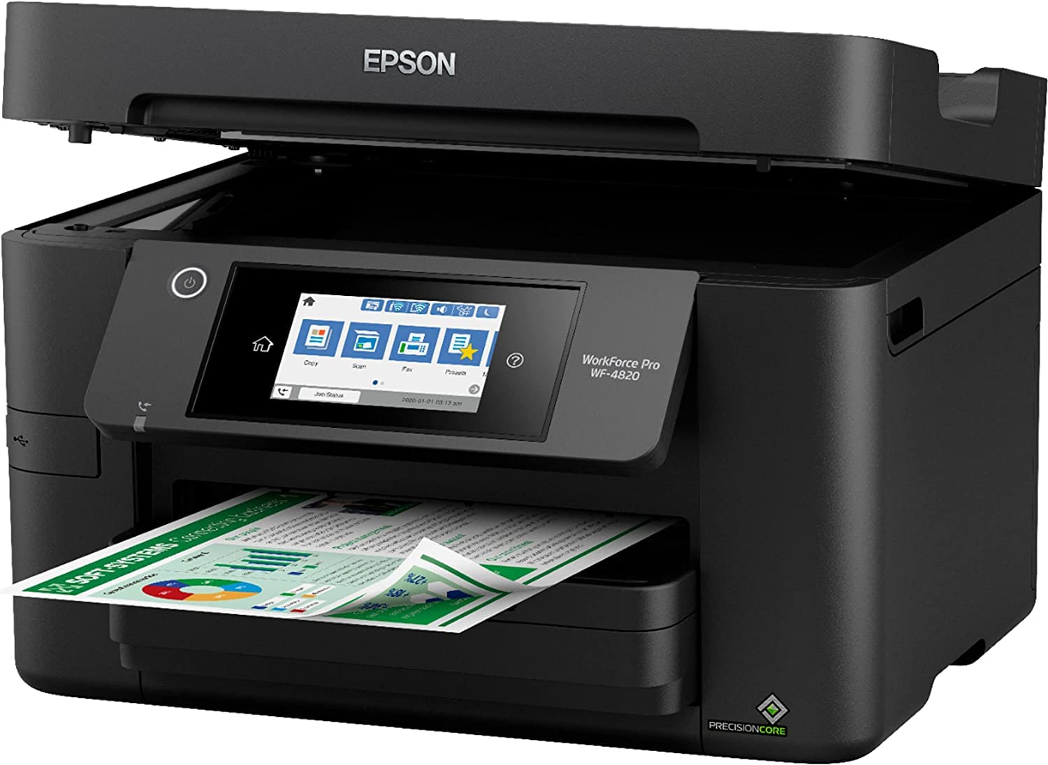 Epson Workforce Pro WF-4820 Wireless All-in-One Color Inkjet Printer, Black - Print Scan Copy Fax - 4.3" Touchscreen, 25 ppm, 4800 x 2400 dpi, Auto 2-Sided Printing, 35-Sheet ADF, Ethernet