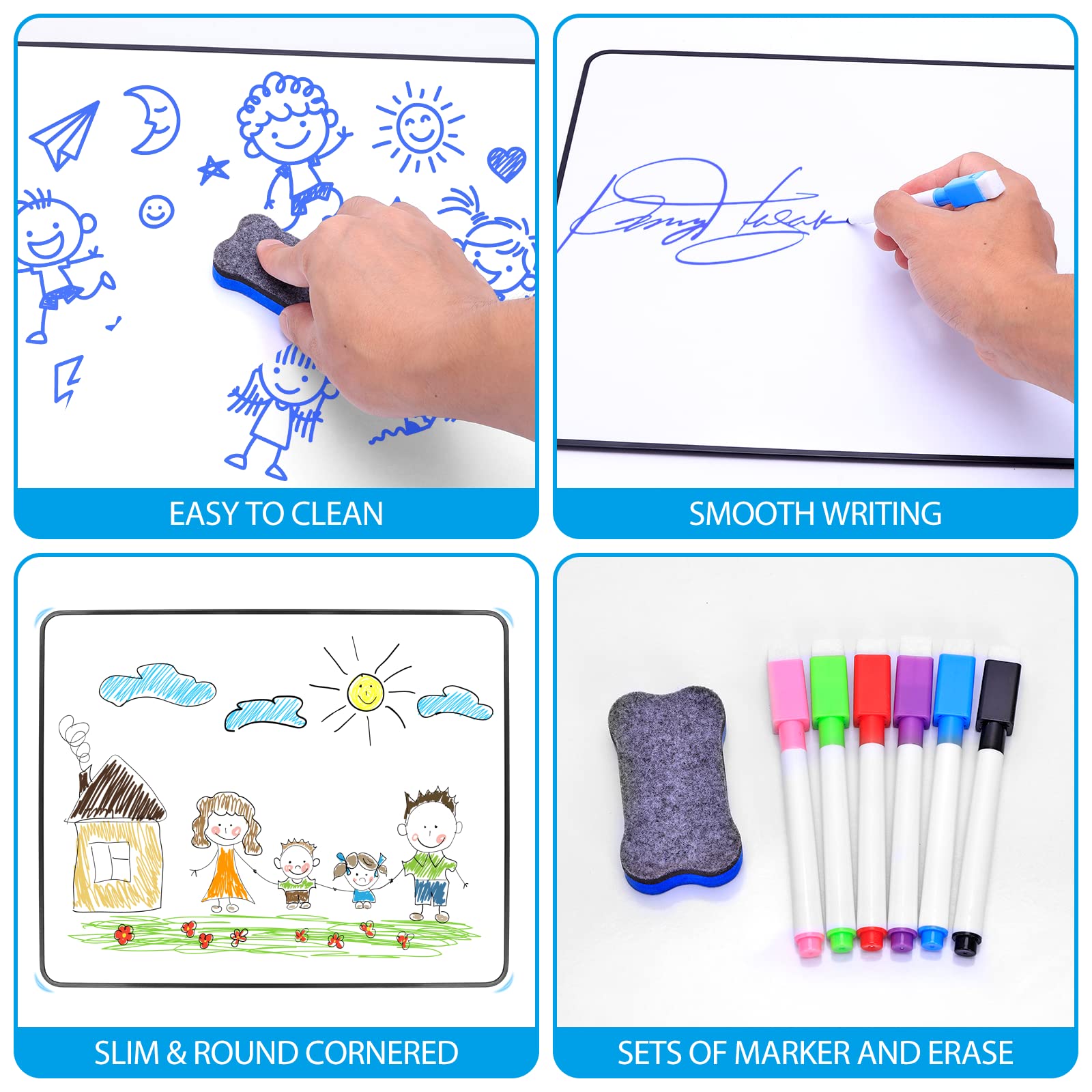 White Board Dry Erase - 14" X 11",Dry Erase Board,Small White Board with 6 Markers(Double Sided Whiteboard)