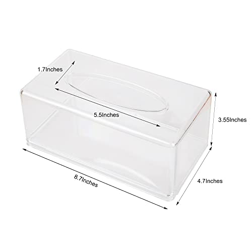 2 Pack Tissue Box Cover, Clear Tissue Box Holder, Acrylic Tissue Box, Clear Plastic Napkin Case for Bathroom, Kitchen,Home,Rectangle