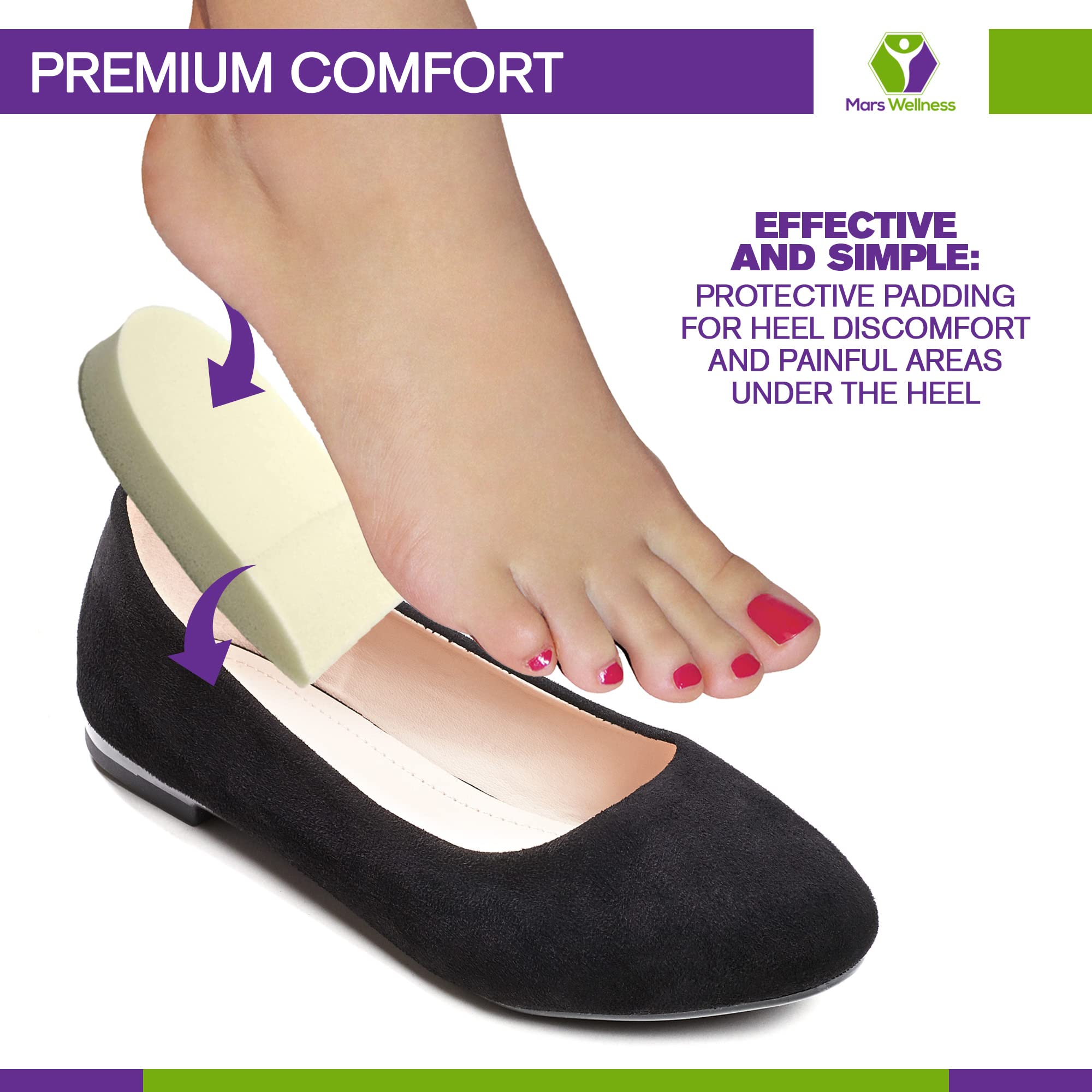 Foam Heel Cushion Pad 1/2" Non Adhesive - Foot Pain Relief - 4 Pairs