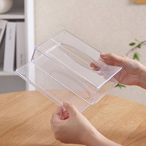 2 Pack Tissue Box Cover, Clear Tissue Box Holder, Acrylic Tissue Box, Clear Plastic Napkin Case for Bathroom, Kitchen,Home,Rectangle