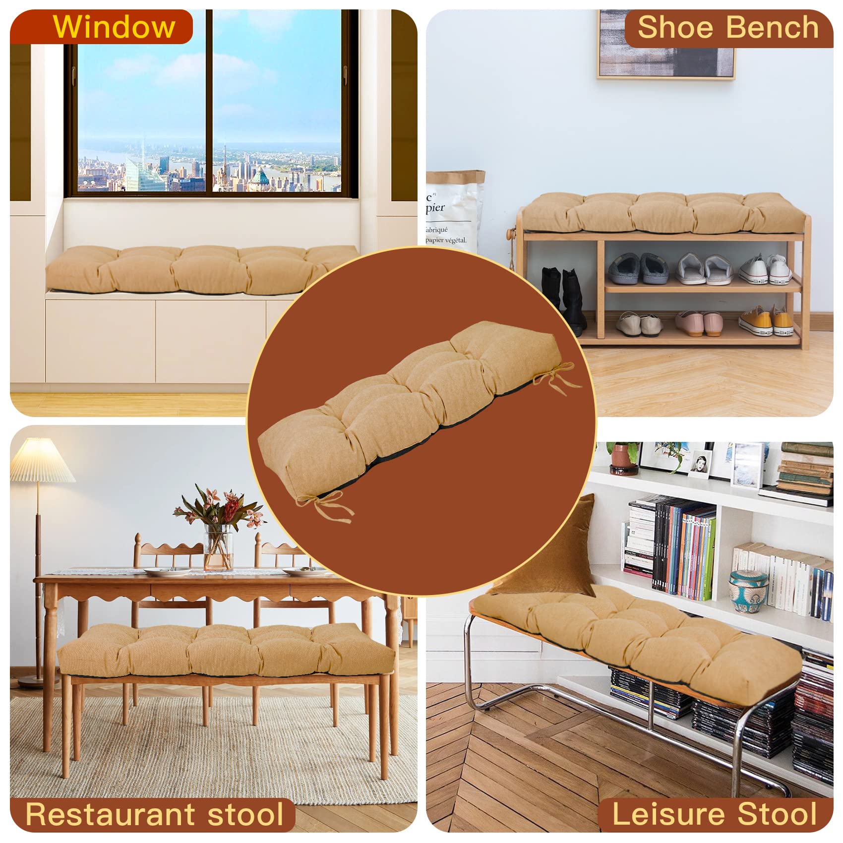 Focuprodu Bench Cushions. Non-Slip Pile Bench Cushion for Indoor and Outdoor in Multiple Scenarios.45x18 Inch Bench Cushion Ideal Cushion for Benches, Sofas and Raised Windows. (45x18x4, Khaki)