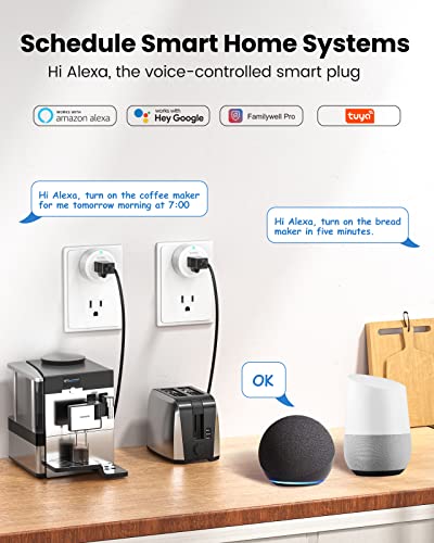 Ecoey Smart Plug - Smart Home Wi-Fi Outlet with Timing and Appointment Function, Smart Plugs with Voice Control, Familywell Pro/Tuya APP, ETL Listed, GW2001, 4 PACKS