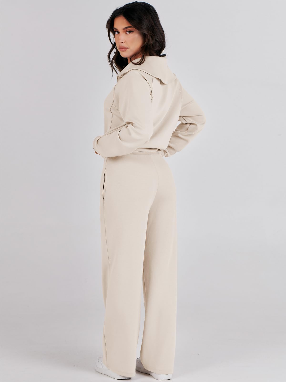 Prinbara Women 2 Piece Outfits Lounge Sets 2024 Winter Oversized Sweatshirt Wide Leg Pant Casual Matching Sweat Set Tracksuit Apricot Small