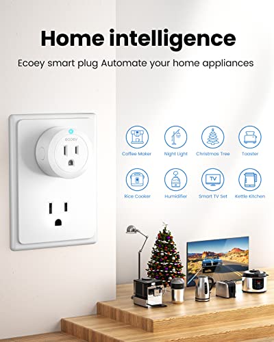 Ecoey Smart Plug - Smart Home Wi-Fi Outlet with Timing and Appointment Function, Smart Plugs with Voice Control, Familywell Pro/Tuya APP, ETL Listed, GW2001, 4 PACKS