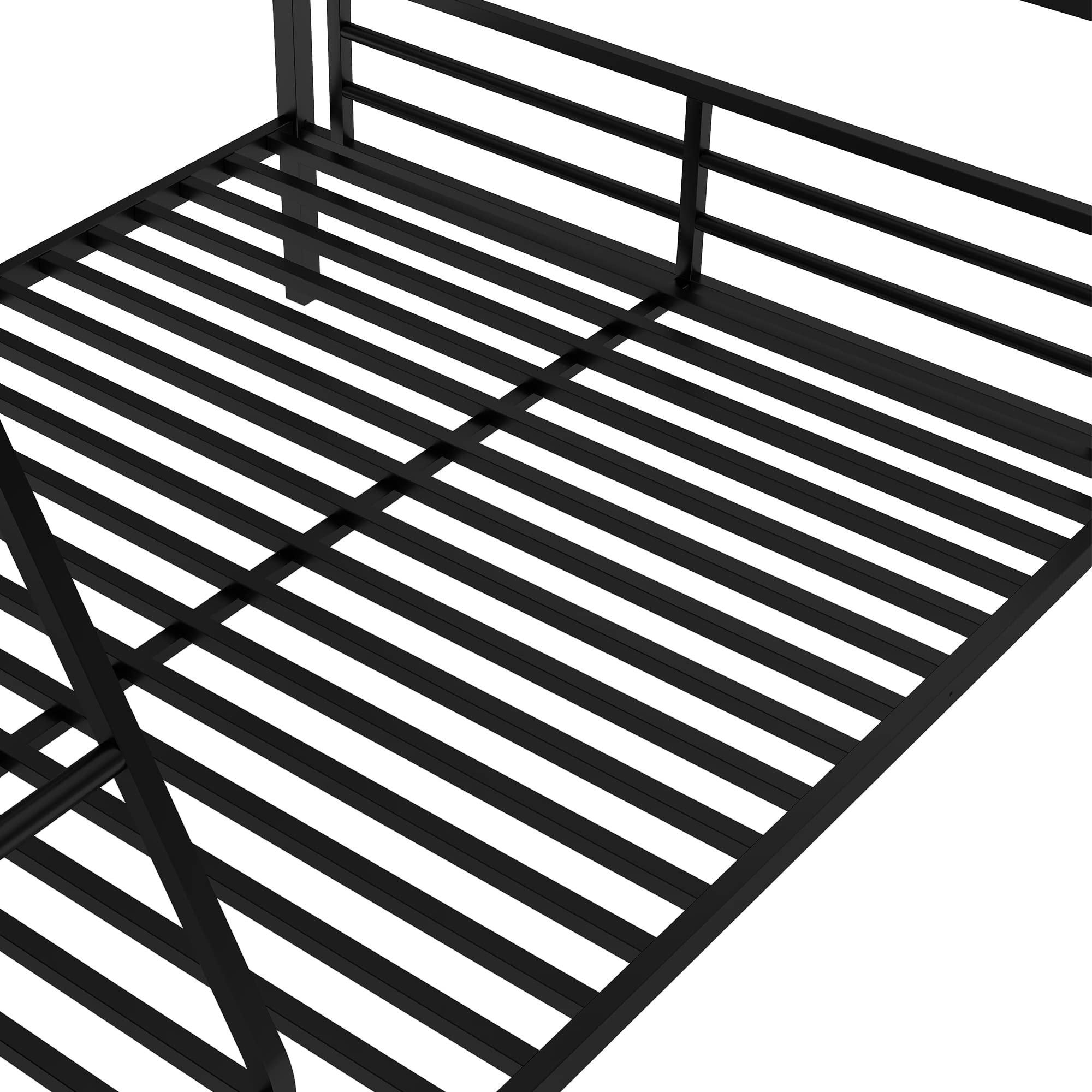 GINGVAT Twin Over Full Bunk Bed with a Twin Size Loft Bed Attached, L-Shaped Triple Metal Bed for Three Kids with a Desk and 2 Ladders, Black