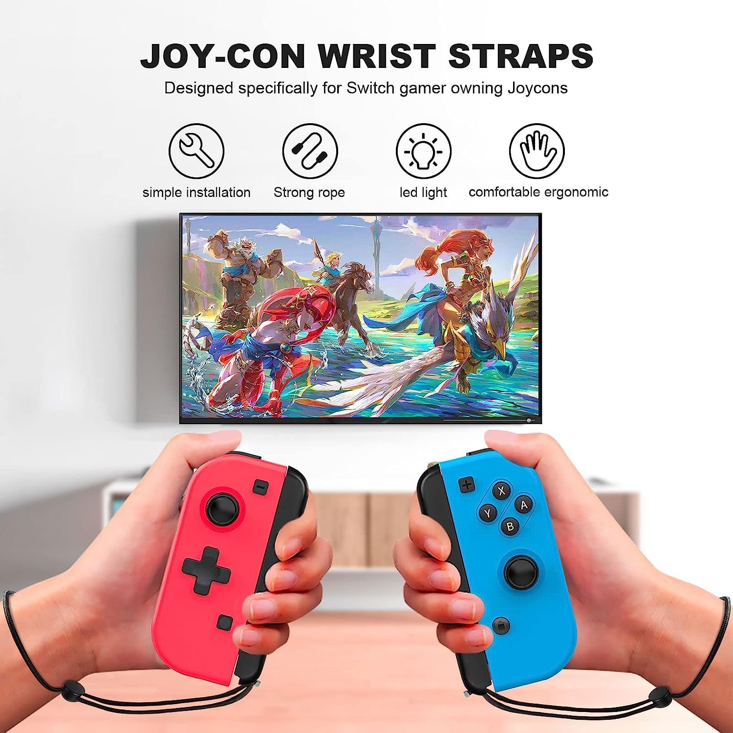 Wrist Strap Compatible with Switch Joycon, 2 Pack Switch Joy con Strip Replacement Accessories for Joy Con Controller Adjustable Tightness - Black