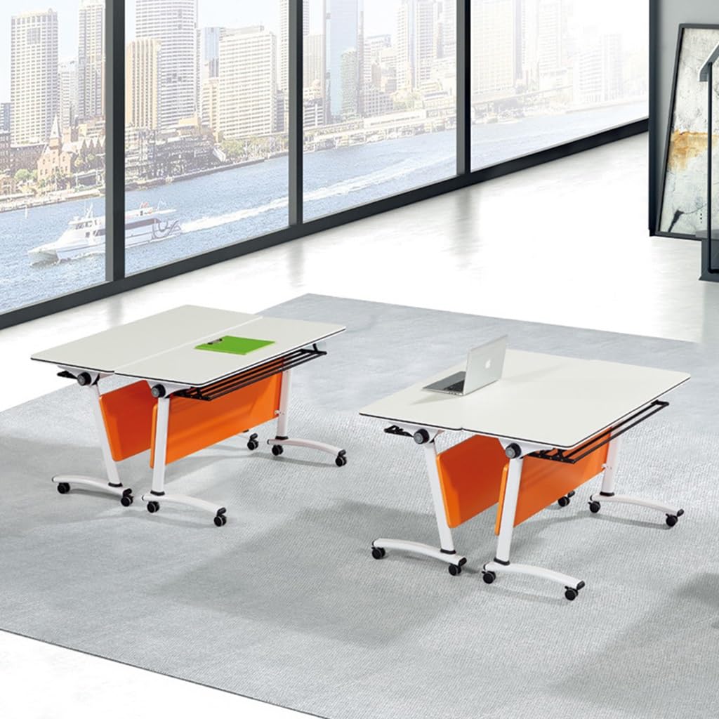 Foldable Meeting Table Set of 6,Flip Top Mobile Training Table with Modesty and Lockable Wheels, for Conference Rooms,Training Rooms,Media Centers,Classrooms (Color : A, Size : 120 * 60 * 75cm)