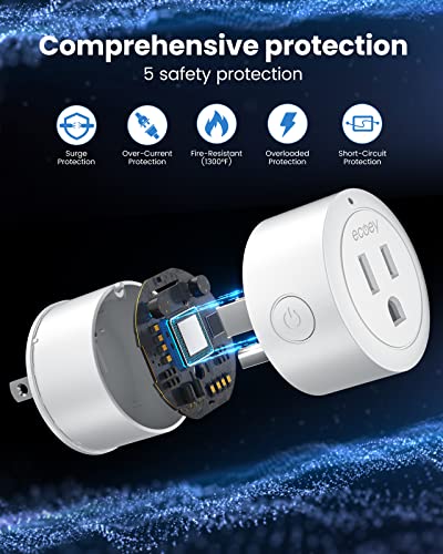 Ecoey Smart Plug - Smart Home Wi-Fi Outlet with Timing and Appointment Function, Smart Plugs with Voice Control, Familywell Pro/Tuya APP, ETL Listed, GW2001, 4 PACKS
