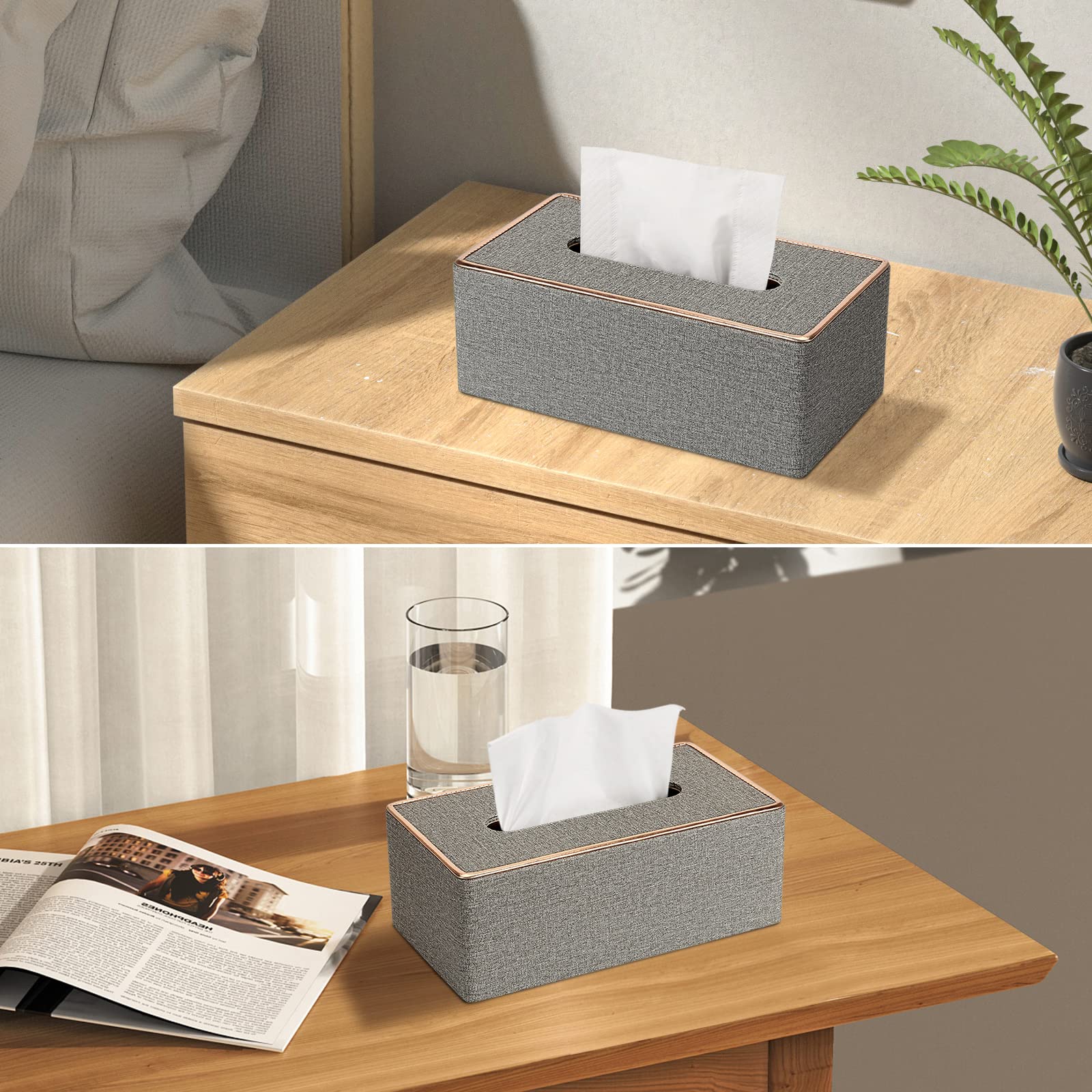 Tissue Box Cover Rectangular, PU Leather Tissue Box Holder for Kleenex,Napkin,Tissue Box Covers Rectangle for Bathroom Car Home Office Decorative 9.84"X5.23"X3.77" Grey