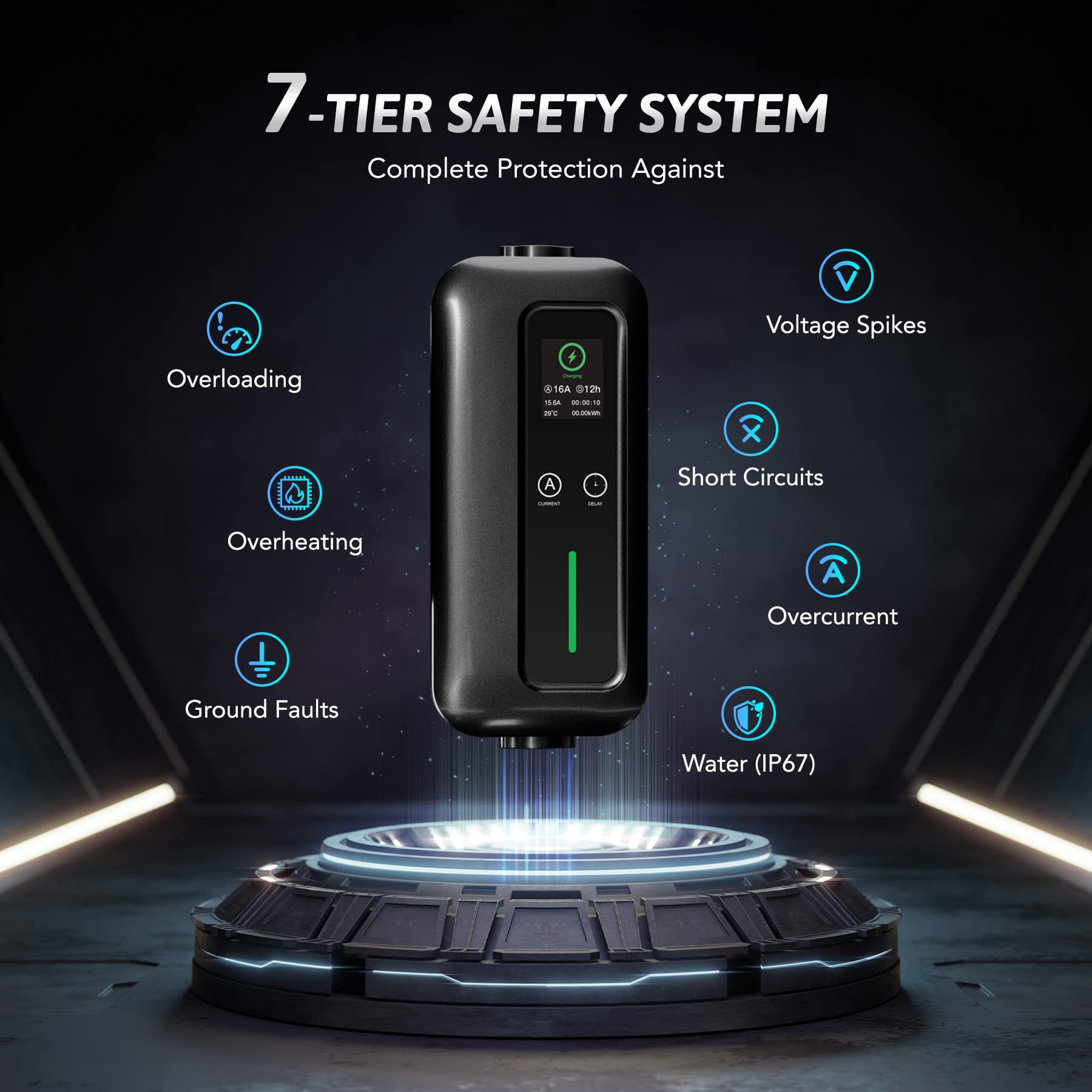 Level 2 & Level 1 EV Charger, 16Amp 110-240V Portable J1772 Electric Car Charger with NEMA 6-20 & NEMA 5-15 Adapter, Plug-in EV Charging Station with Adjustable Amp Delayed Timer 25ft Long Cord, Black