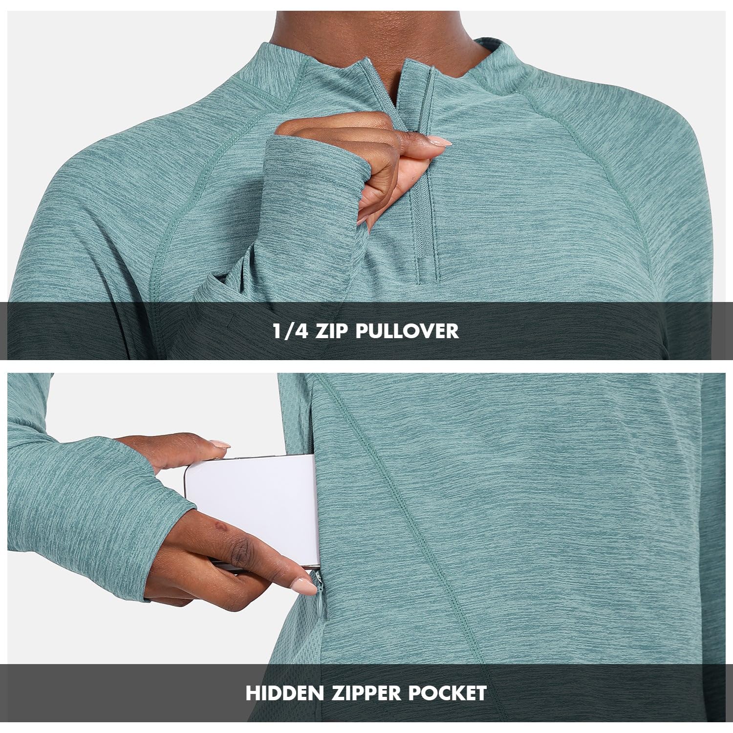 baleaf Women's Running Shirts Quick Dry Lightweight Long Sleeve Pullover UPF50+ Moisture Wicking Hiking Light Blue Size XL