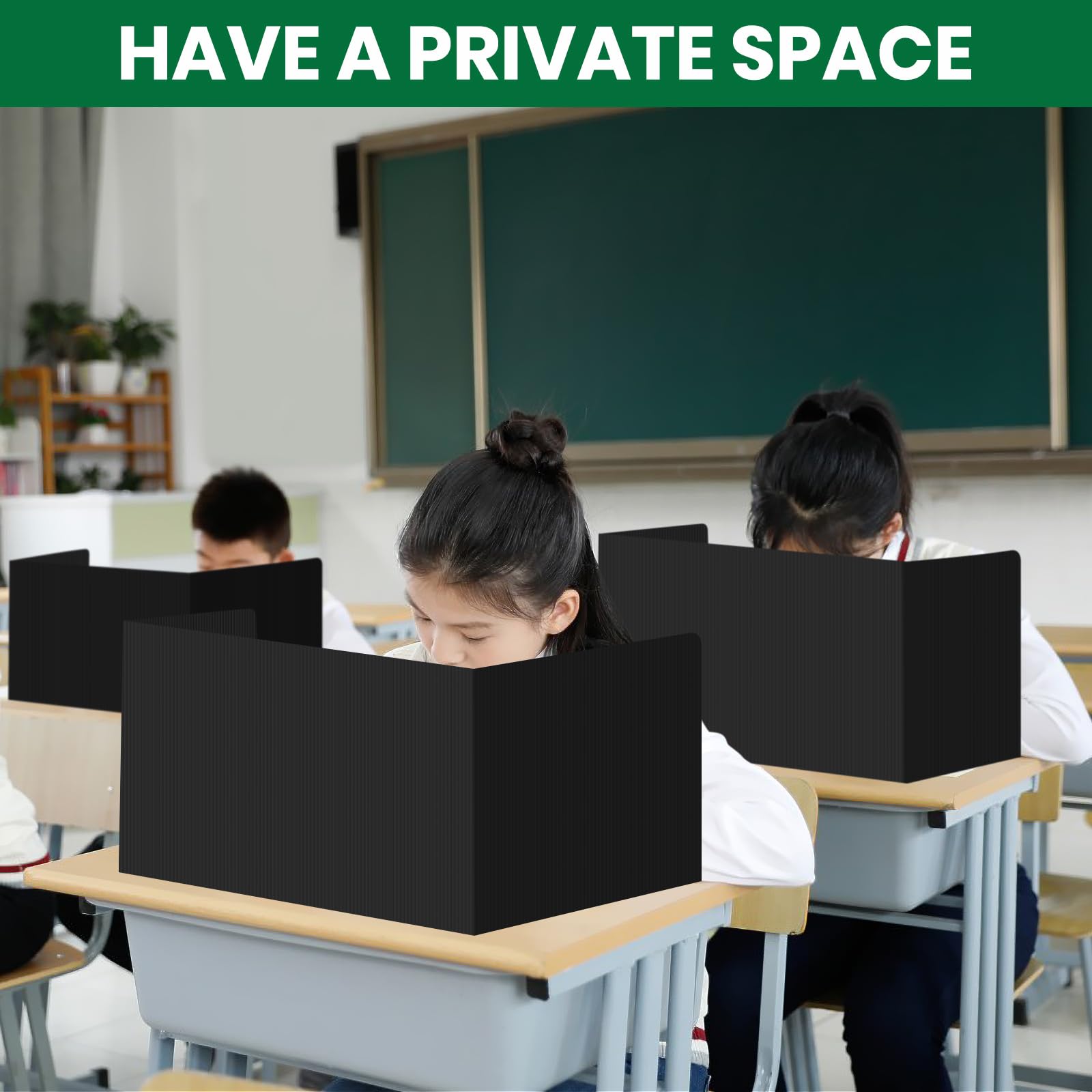 Ayuanb 4 PCS Desk Dividers, 17 x 14 x 13.5 Inch Plastic Classroom Privacy Shields for Student Desks with Name Labels, School Class Study Carrel Folder Boards Teacher Supplies (Black)