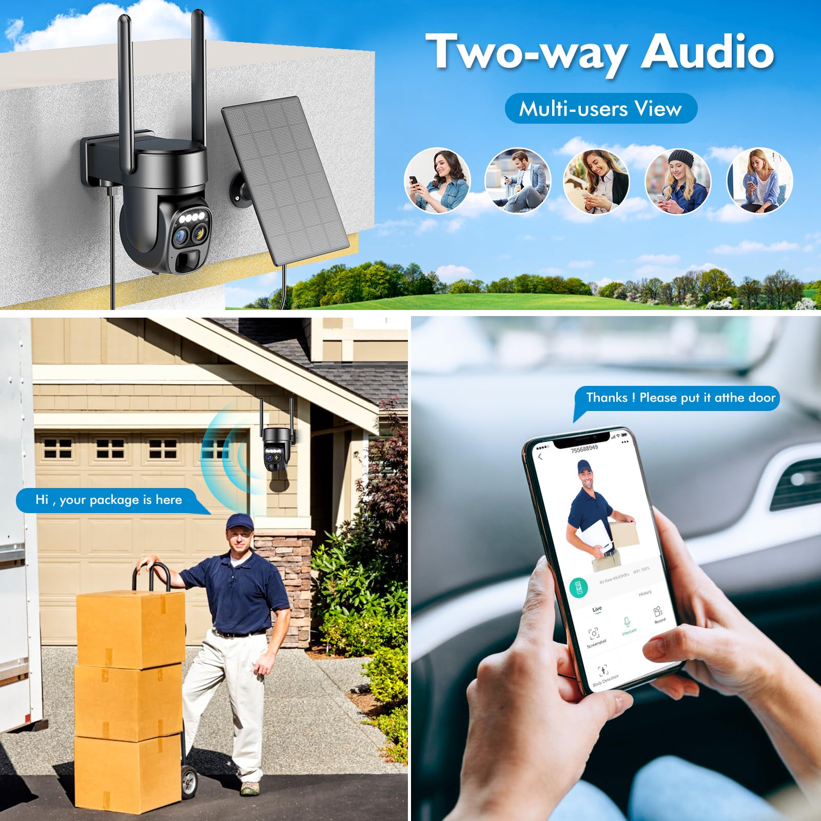 Hawkray Solar Security Wireless Outdoor Camera,8X Zoom,2K Resolution 360° Pan Tilt Control,WiFi Battery Powered Camera with Spotlight Siren PIR Motion Detection
