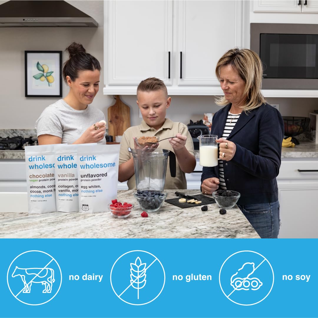 drink wholesome Vanilla Egg White Protein Powder | for Sensitive Stomachs | Gut Friendly | Dairy Free & Lactose Free | No Artificial Sweeteners | Carnivore & Paleo | Safe for Kids & Seniors