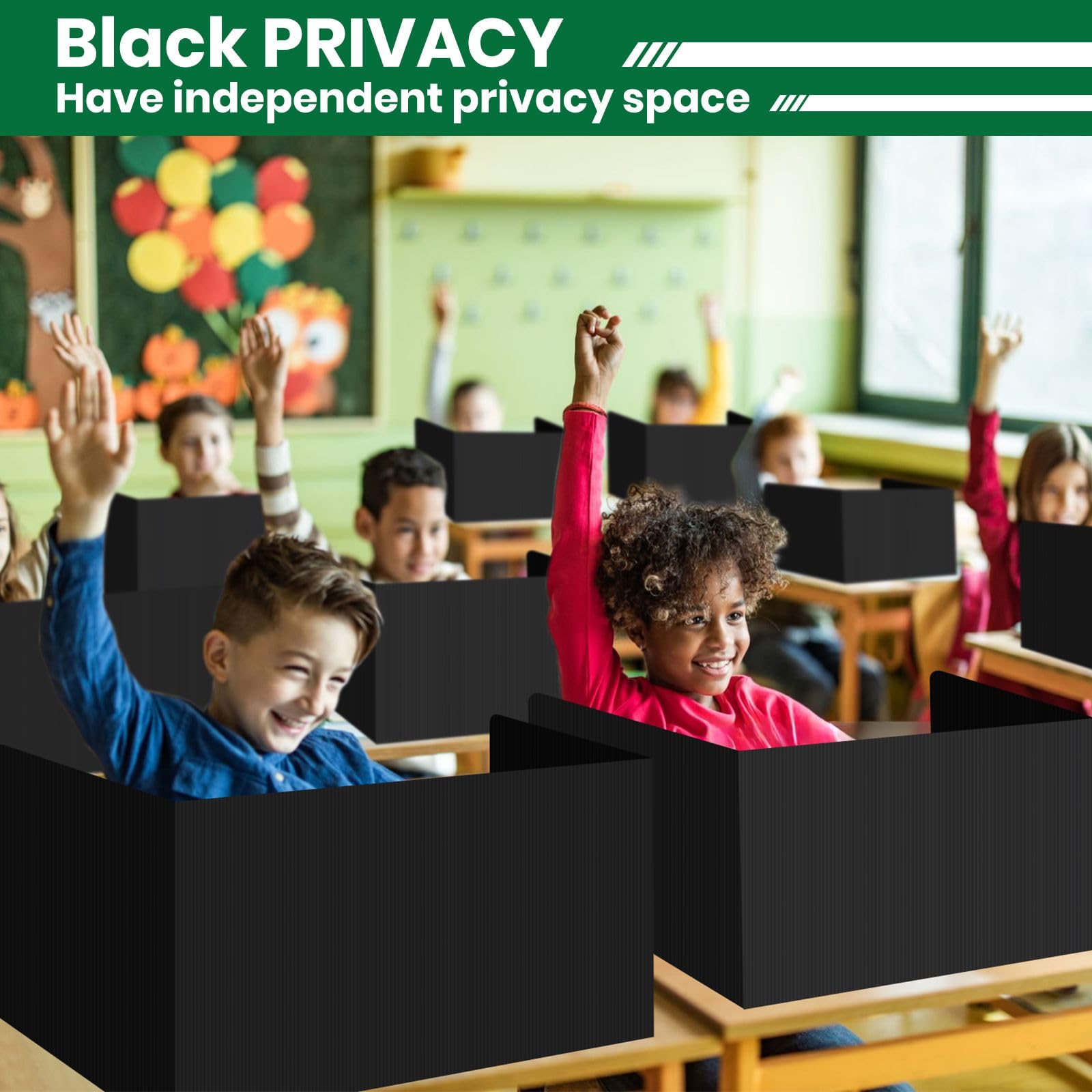 Ayuanb 4 PCS Desk Dividers, 17 x 14 x 13.5 Inch Plastic Classroom Privacy Shields for Student Desks with Name Labels, School Class Study Carrel Folder Boards Teacher Supplies (Black)