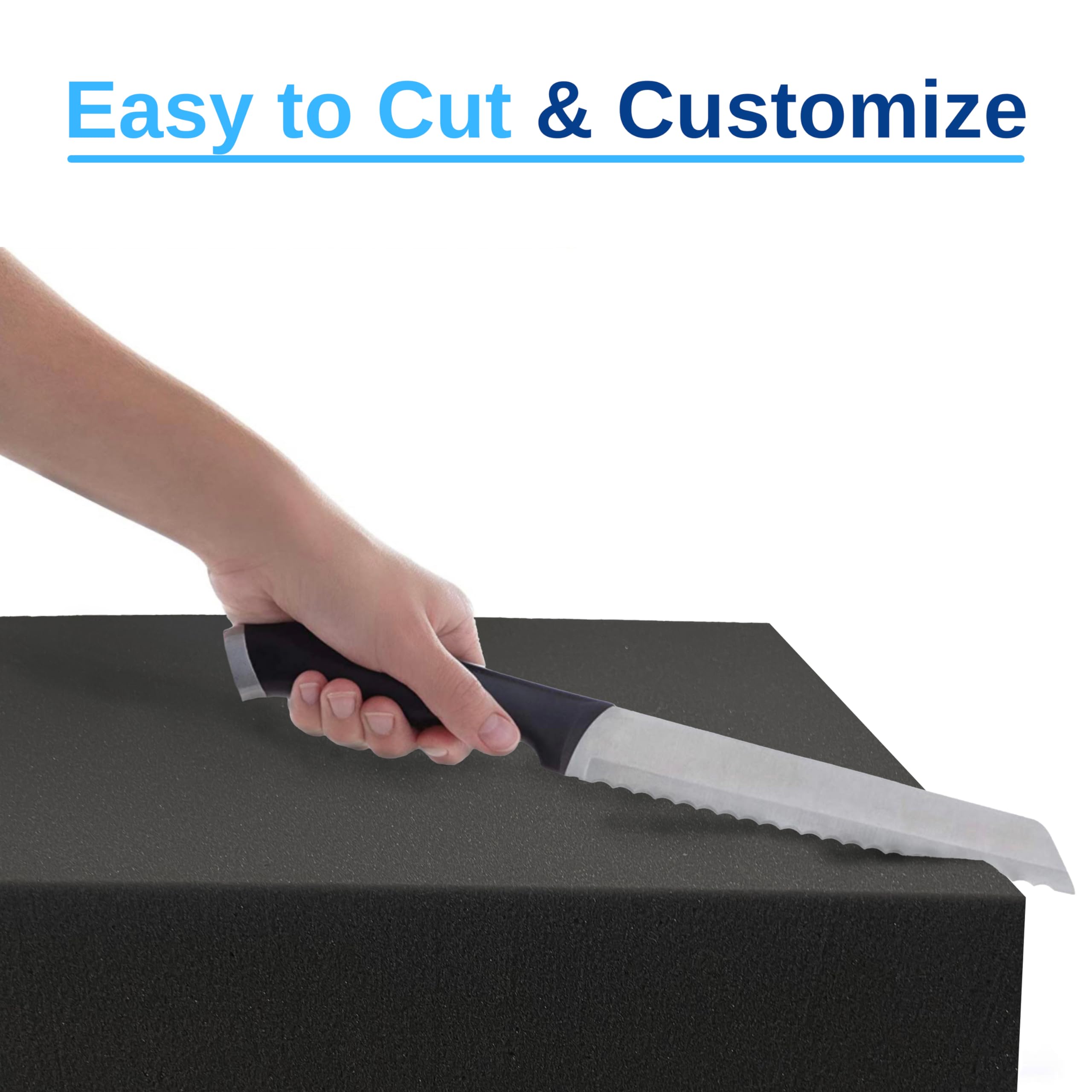 FoamRush 0.5" x 24" x 72" Charcoal High Density Upholstery Foam Cushion, Upholstery Sheet, Foam Padding, Seat Replacement, Wheelchair Seat & Chair Cushion Replacement, Square, Made in USA