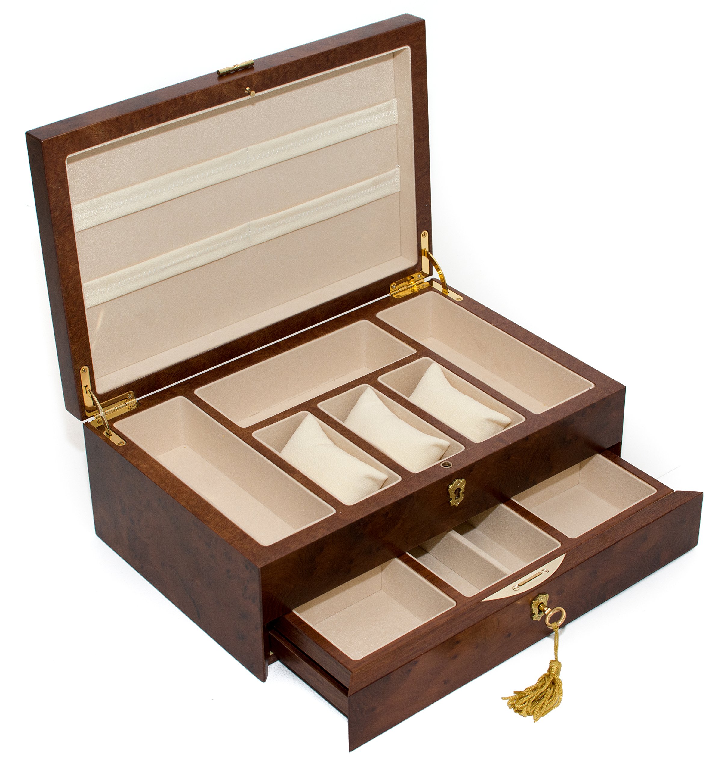 Bello Collezioni - Via Del Corso Luxury Briar Wood Men's/Women's Jewelry Box. Made in Italy