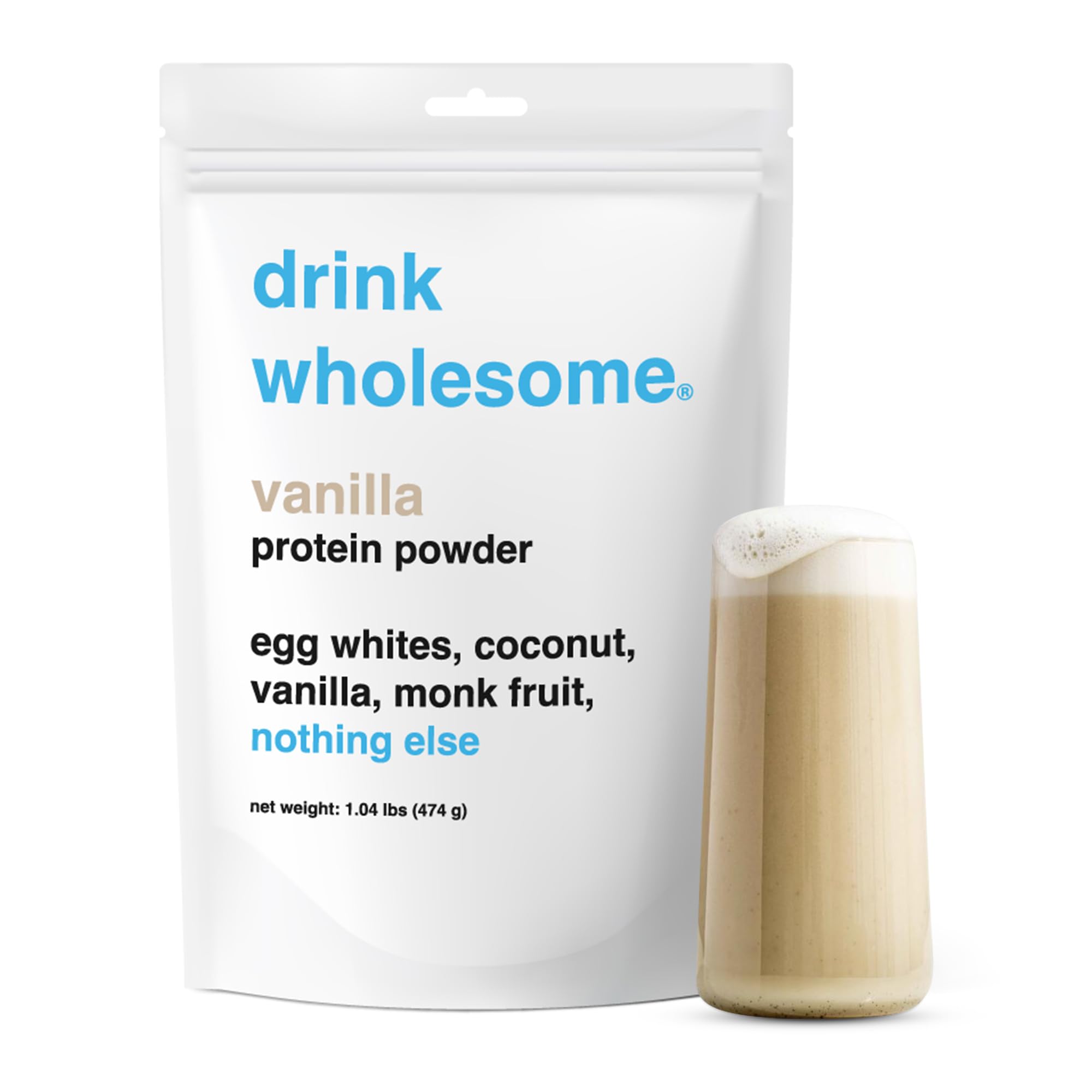 drink wholesome Vanilla Egg White Protein Powder | for Sensitive Stomachs | Gut Friendly | Dairy Free & Lactose Free | No Artificial Sweeteners | Carnivore & Paleo | Safe for Kids & Seniors