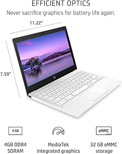HP Chromebook 11.6" HD Light and Slim Laptop, MediaTek MT8183 8-Core Processor, 4GB Memory, 32GB eMMC, Card Reader, Webcam, Wi-Fi, Chrome OS, White, 2-Week IFT Support