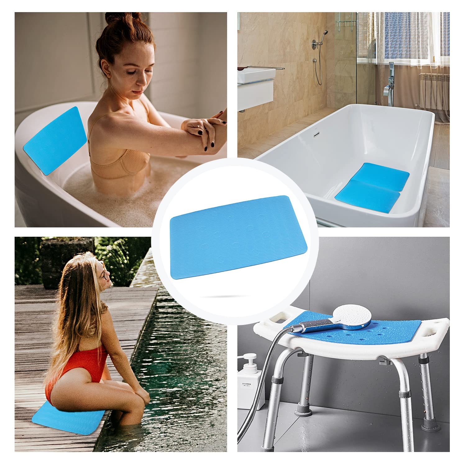 Narrow Shower Bench Cushion -Waterproof Non Slip Soft Pad for Bath Chair Stool, Stickable Padded Shower Seat, Bathroom Bathtub Mat Dry Quickly