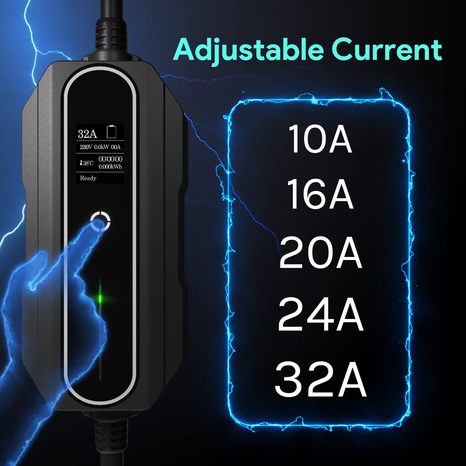 MAX GREEN Speeder Level 2 EV Charger, Adjustable Current (10A/16A/20A/24A/32A) Portable EVSE, 240V 25ft NEMA 14-50 Electric Vehicle Charging Station