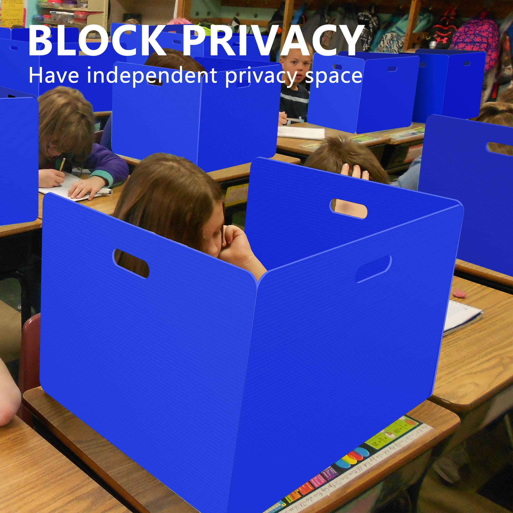 Privacy Shields 2 Pack Blue Durable Easy Carry Plastic Desk Dividers-Easy to Disinfect Classroom Dividers-Portable Divider-Re-usable Privacy Divider