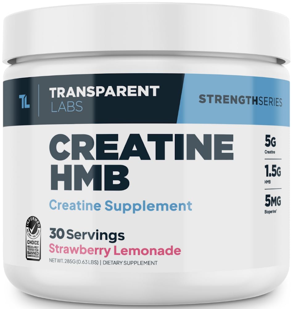 Transparent Labs Creatine HMB - Creatine Monohydrate Powder with HMB for Muscle Growth, Increased Strength, Enhanced Energy Output, and Improved Athletic Performance - 30 Servings, Strawberry Lemonade