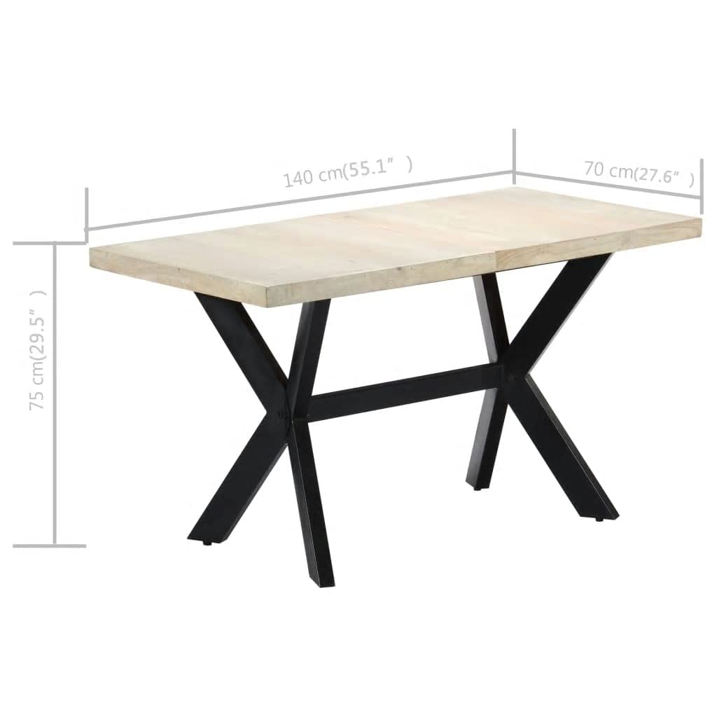 Dining Table,Retro Coffe Table,Conference Table,Industry Offic Table,Easy to Assemble,With a Steel Cross Frame,Fits Dinner Party, Study, Office Work, 55.1"x27.6"x29.5" Solid Bleached Mango Wood